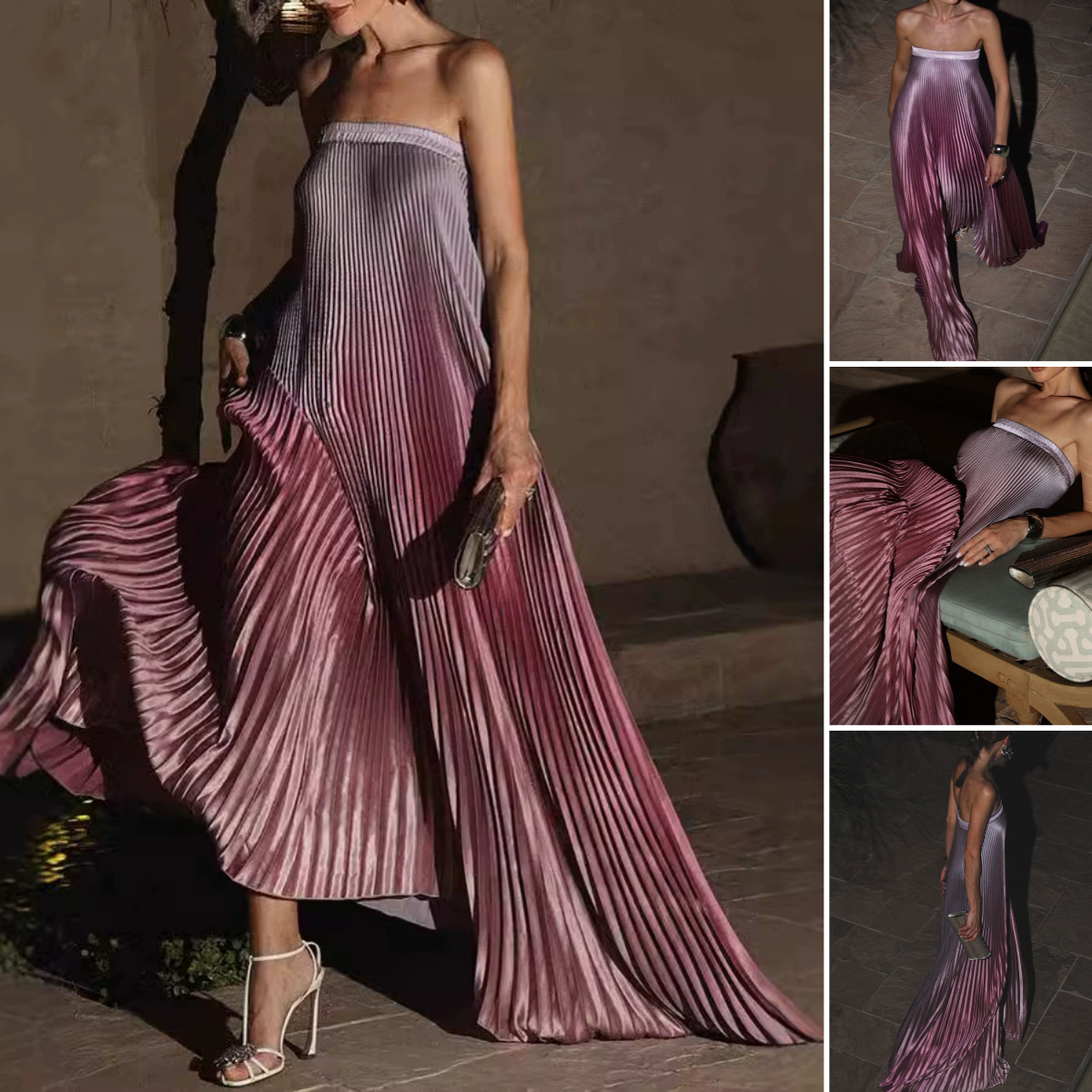 🌸Spring Specials💐 Ombre Strapless Pleated Evening Dress – shopingmally