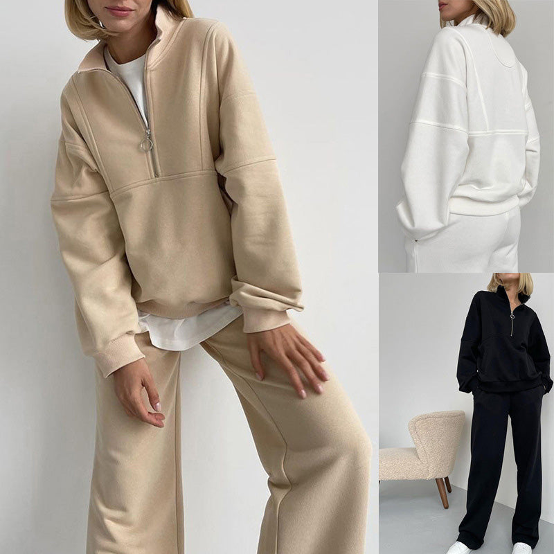 Half-Zip Sweatshirt & Wide-Leg Sweatpants 2-Piece Set – shopingmally